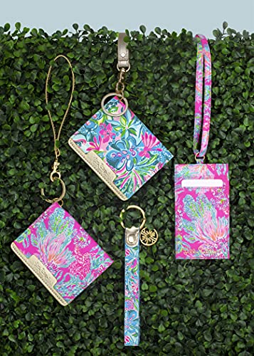 Lilly Pulitzer Durable Leatherette Strap Key Chain, Cute Wristlet Keychain Accessory with Metal Ring, Golden Hour