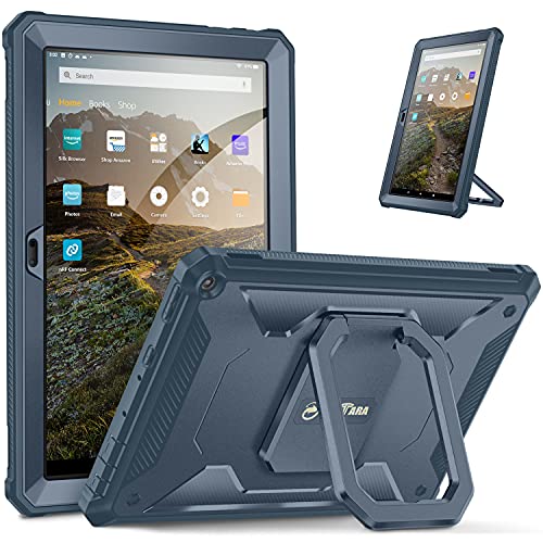 Fintie Case for All-New Amazon Fire HD 10 & Fire HD 10 Plus (11th Generation, 2021 Release) - [Tuatara Rotating] Multi-Functional Grip Carry Stand Cover w/Built-in Screen Protector, Navy