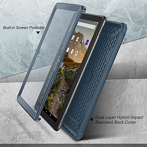 Fintie Case for All-New Amazon Fire HD 10 & Fire HD 10 Plus (11th Generation, 2021 Release) - [Tuatara Rotating] Multi-Functional Grip Carry Stand Cover w/Built-in Screen Protector, Navy