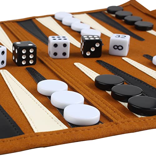 Andux Rollable Backgammon Board Game Microfiber Portable Chess Set PGSLQ-01(Brown)