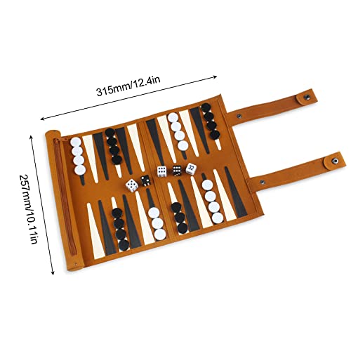 Andux Rollable Backgammon Board Game Microfiber Portable Chess Set PGSLQ-01(Brown)