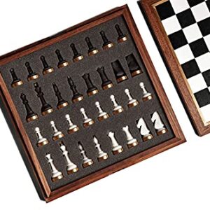 Ttc games Premium Chess Set, 11''x11 Wooden Leather Chess Board, Resin and Brass Chess Pieces, with Storage, a Luxury Gifts and Decor