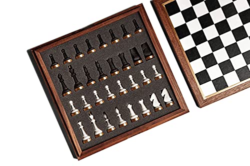 Ttc games Premium Chess Set, 11''x11 Wooden Leather Chess Board, Resin and Brass Chess Pieces, with Storage, a Luxury Gifts and Decor