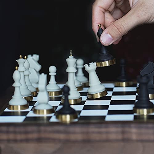 Ttc games Premium Chess Set, 11''x11 Wooden Leather Chess Board, Resin and Brass Chess Pieces, with Storage, a Luxury Gifts and Decor