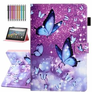 all-new amazon fire hd 10 & 10 plus case (only compatible with 11th generation, 2021 release), not suitable for 7th/5th fire 10, premium pu leather stand cover with smart auto wake/sleep, butterfly