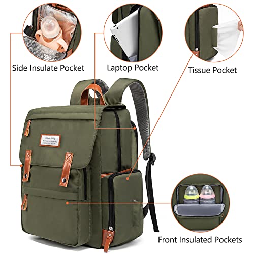 Diaper Bag Backpack Frank Mully Large Multifunction Travel Baby Bag for Mom Dad Army Green