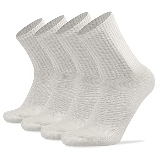 Socks Daze Hiking Socks Merino Wool Crew Sport, Men's Soft Thick Cushioned Moisture Control Fitness Heavy Thermal Wool Climbing Bowling Riding Socks, Large, 4 Pairs White