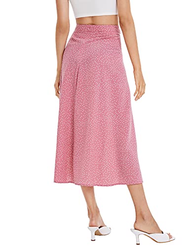 SheIn Women's Polka Dot A-Line Button Side Split Midi Knee Length Skirt Watermelon Pink Large