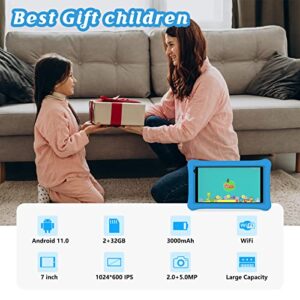 Kids Tablet, 7 inch Androrid 11 Toddler Tablet for Kids 2GB RAM 32GB ROM Tablets, Google Certificated, Bluetooth, WiFi, Dual Camera, Parental Control Tablet with Case, Tablet for Learning, Games- Blue