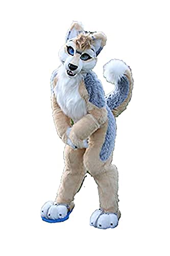 Apricot Ivory Huksy Dog Fursuit Fullsuit Teen, Child Full Furry Suit Furries Anime Digitigrade Costume Bent Legs Angel Dragon