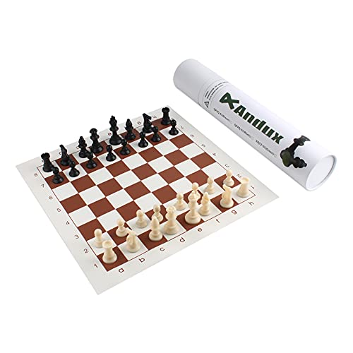 Andux Chess Game Set Chess Pieces and Rollable Board QPXQ-01 (Brown,35x35cm)