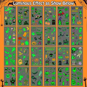 Partywind 250 Styles Glow Halloween Party Supplies, Luminous Halloween Temporary Tattoos for Kids Birthday Party Decorations Favors, Halloween Gifts Goodie Bag Fillers (24 Sheets)