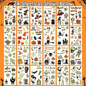 Partywind 250 Styles Glow Halloween Party Supplies, Luminous Halloween Temporary Tattoos for Kids Birthday Party Decorations Favors, Halloween Gifts Goodie Bag Fillers (24 Sheets)