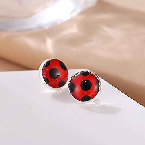 Earrings Girls Black Spot Red stud Silver Bug Earrings for Women