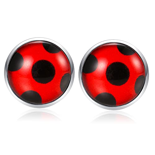 Earrings Girls Black Spot Red stud Silver Bug Earrings for Women