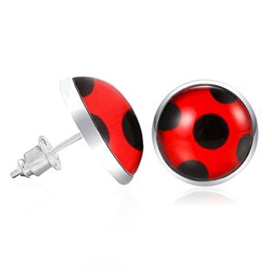 Earrings Girls Black Spot Red stud Silver Bug Earrings for Women