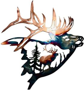 artsycase home collection metal wall decor, elk deer metal wall art sculpture silhouette craft with rustic cabin décor finish wall decor hanging for living room, bedroom, bathroom indoor, 12.8 inch