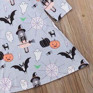 1-6T Toddler Kids Baby Girls Halloween Outfits Ghost Pumpkin Print Long Sleeve Dress Winter Clothes (Blue, 5-6 T)