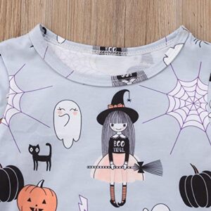 1-6T Toddler Kids Baby Girls Halloween Outfits Ghost Pumpkin Print Long Sleeve Dress Winter Clothes (Blue, 5-6 T)