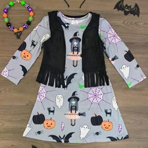 1-6T Toddler Kids Baby Girls Halloween Outfits Ghost Pumpkin Print Long Sleeve Dress Winter Clothes (Blue, 5-6 T)