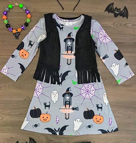 1-6T Toddler Kids Baby Girls Halloween Outfits Ghost Pumpkin Print Long Sleeve Dress Winter Clothes (Blue, 5-6 T)