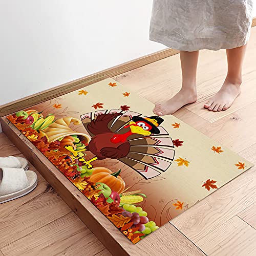 Thanksgiving Turkey Doormats Rugs- Fall Leaf Autumn Harvest Pumpkin Non-Slip Entrance Door Mats Carpet Indoor for Home/Bathroom/Kitchen/Bedroom,Large 18x30inch, Yellow