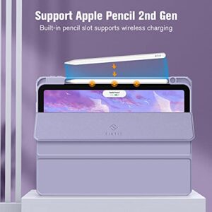 Fintie Hybrid Slim Case for iPad Air 5th Generation (2022) / iPad Air 4th Generation (2020) 10.9 Inch - [Built-in Pencil Holder] Shockproof Cover with Clear Transparent Back Shell, Lilac Purple