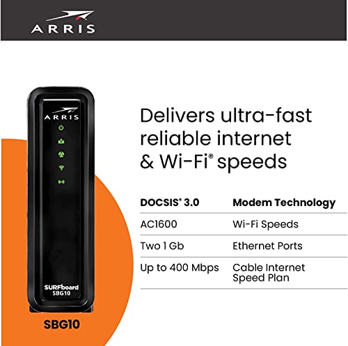 ARRIS Surfboard SBG10-RB DOCSIS 3.0 Cable Modem & AC1600 Dual Band Wi-Fi Router, Approved for Cox, Spectrum, Xfinity & Others (RENEWED)