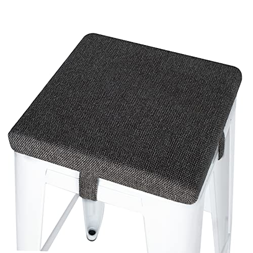 Tromlycs Bar Stool Seat Cushion Square with 4 Velcro Straps Slip Resistant Textured Fabric Indoor Outdoor Small Metal 12x12 Inches Chair Cushion Stool Cover - Black Gray (1 Pack)