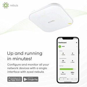 Zyxel WiFi 6 AX1800 Wireless Gigabit Access Point | Mesh, Seamless Roaming, & MU-MIMO | WPA3-PSK Security | Cloud, App or Direct Management | POE+ or AC Powered | AC Adapter Included | NWA50AX