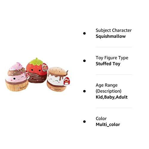 Squishmallow 8" Dessert Food Plush, 3pk - Cupcake, Smores, & Strawberry - Set of 3 - Official Kellytoy - Soft and Squishy Adorable Stuffed Animal Toy - Great Gift for Kids - Ages 2+