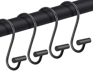 chictie black shower curtain hooks rings, decorative shower curtain rings for bathroom shower curtains rods, set of 12 premium rust-resistant metal shower hooks hangers t shaped design