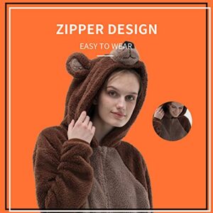 COSUSKET Fitted Unisex Adult Bear Onesie Pajamas, Halloween Sherpa Women's Cosplay Animal One Piece Costume (Brown, XLarge)