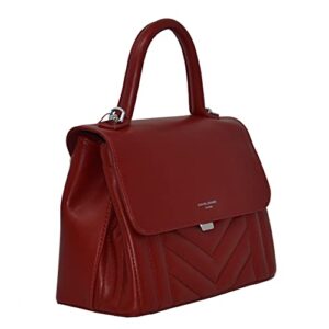 DAVID JONES Women Fashion Office Handbag Chevron Satchel Tote Crossbody Bag (Dark Red)