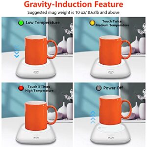 Kerjthu Coffee Mug Warmer, Smart Cup Warmer for Desk with Gravity-Induction & 3-Temperature Control, White Beverage Warmer for Coffee, Tea, Milk, Tea Warmer Gift for Mother, Father