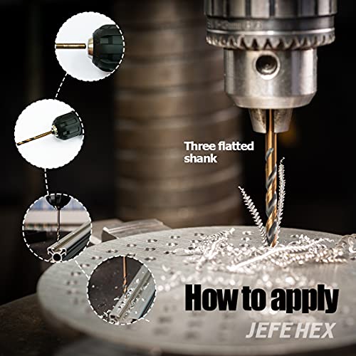 JEFE HEX 3/32 Inch HSS Jobber Length Twist Drill Bits, 135 Degree Split Point, Ideal for drilling on Steel, Copper, Wood, Plastics, Aluminum, Zinc Alloy. Drill bits for Industry, MRO and DIY Use. (Pack of 12)