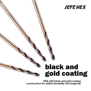 JEFE HEX 3/32 Inch HSS Jobber Length Twist Drill Bits, 135 Degree Split Point, Ideal for drilling on Steel, Copper, Wood, Plastics, Aluminum, Zinc Alloy. Drill bits for Industry, MRO and DIY Use. (Pack of 12)