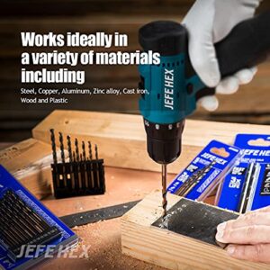 JEFE HEX 3/32 Inch HSS Jobber Length Twist Drill Bits, 135 Degree Split Point, Ideal for drilling on Steel, Copper, Wood, Plastics, Aluminum, Zinc Alloy. Drill bits for Industry, MRO and DIY Use. (Pack of 12)