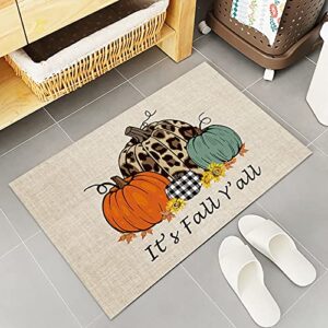 Thanksgiving Doormat Harvest Pumpkin Orange Entrance Door Rug Leopard Sunflower It's Fall Y'all Indoor/Bathroom/Kitchen/Bedroom/Entryway Floor Mat Thanksgiving Harvest Decorative Anti-Slip 18x30inch