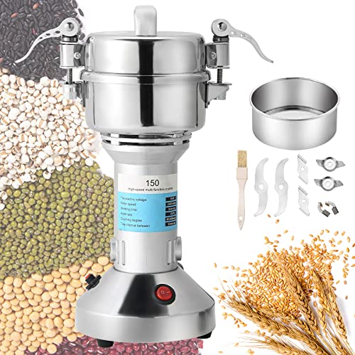 FLKQC High Speed 150g Electric Grain Mill Machine Spice Herb Grinder 850W 70-300 Mesh 28000RPM Stainless Steel Commercial Grade for Kitchen Herb Spice Pepper Coffee (150g)