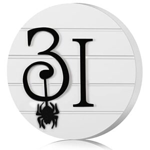 halloween round wooden sign figure 31 table sign shiplap halloween freestanding block sign tabletop halloween front door decor for home outdoor indoor party decoration (black)