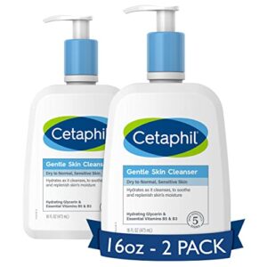 cetaphil face wash, hydrating gentle skin cleanser for dry to normal sensitive skin, new 16 oz 2 pack, fragrance free, soap free and non-foaming