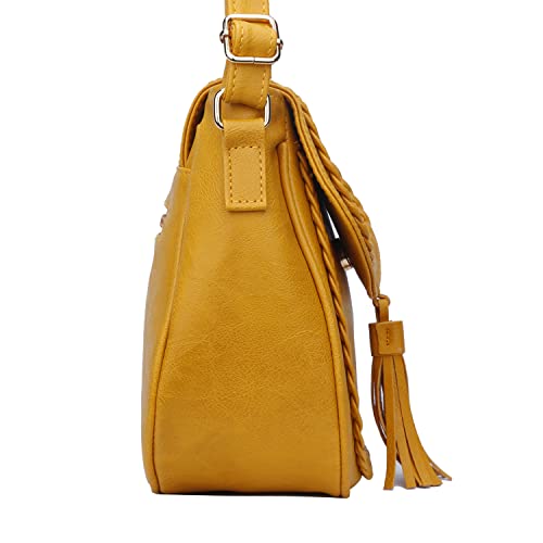 KKXIU Casual Flap Saddle Crossbody Bags for Women Purses and Handbags with Tassel (Z-Mustard)