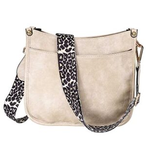 HAIBOLAN Women's Leopard Adjustable Guitar Strap Crossbody Leather Purse Shoulder Bag Bucket Cross-body Purse (A-Beige)