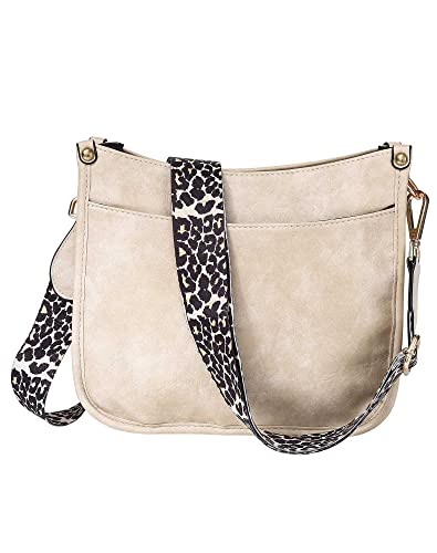 HAIBOLAN Women's Leopard Adjustable Guitar Strap Crossbody Leather Purse Shoulder Bag Bucket Cross-body Purse (A-Beige)