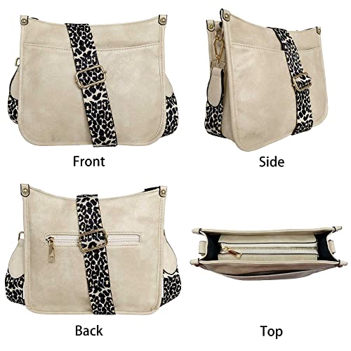 HAIBOLAN Women's Leopard Adjustable Guitar Strap Crossbody Leather Purse Shoulder Bag Bucket Cross-body Purse (A-Beige)