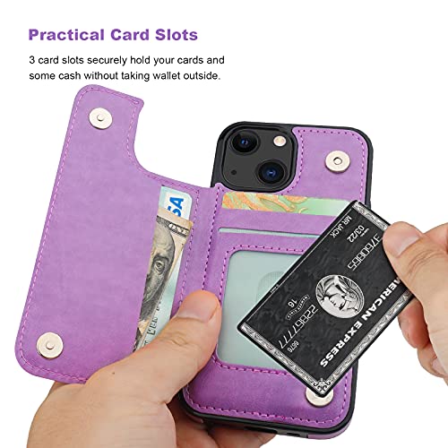 Vaburs Compatible with iPhone 13 Mini Case Wallet with Card Holder, Embossed Butterfly Pattern PU Leather Double Buttons Flip Shockproof Protective Cover for Magnetic Car Mount 5.4 Inch (Purple)