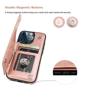 Vaburs iPhone 13 Pro Max Wallet Case - Embossed Butterfly PU Leather, Card Holder, Double Button Flip, Shockproof, Magnetic Car Mount Compatible, 6.7 Inch (Rose Gold)