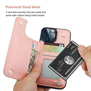 Vaburs iPhone 13 Pro Max Wallet Case - Embossed Butterfly PU Leather, Card Holder, Double Button Flip, Shockproof, Magnetic Car Mount Compatible, 6.7 Inch (Rose Gold)