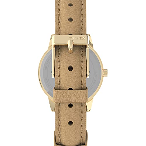 Timex Women's Easy Reader 30mm Watch – Gold-Tone Case Cream Dial with Tan & Blue Leather Strap